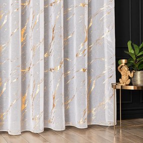 MARKIZETA MARMA hotová záclona na pásku s olovem 140x250 barva 001 bílá se zlatým ornamentem 132101/FGT/004/140250/1