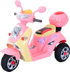 HOMCOM dětská elektrická motorka dětská elektrická motorka dětské elektrické auto dětské vozidlo tříkolka, 6V, kov+PP, 108x51x75cm (růžová+žlutá) | A…