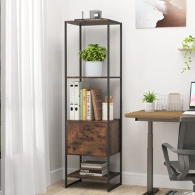 Costway 5patrová knihovna se zásuvkou a kovovým rámem moderní stojací police