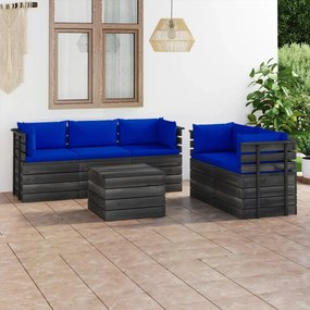 vidaXL 6dílná zahradní sedací souprava z palet borovice tmavě šedá [3061888] Barva: Modrá