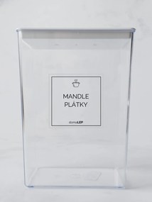 MANDLE PLÁTKY – průhledná samolepka na dózu, základní písmo, 5 x 5 cm | DomaLEP