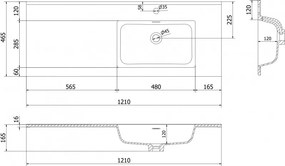 Mexen Otis, umyvadlo na zapuštění 121 x 46,5 cm, pravé, černá matná, 25181271P