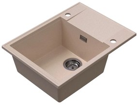 Sink Quality Sink55, kuchyňský granitový dřez 620x460x215 mm + grafitový sifon, béžová, SKQ-SINK.P.1KKO.XB