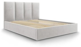 Světle šedá čalouněná dvoulůžková postel s úložným prostorem s roštem 140x200 cm Juniper – Mazzini Beds