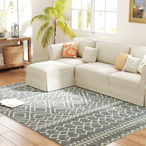 HOMCOM Pratelný Kusový Koberec Protiskluzový v Boho Designu pro Terasu, Balkon, Obývací Pokoj a Kuchyni, 170 x 120 cm, Šedý | Aosom