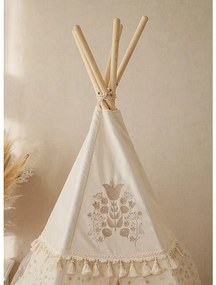 Boho stan teepee s volánky a výšivkou béžový