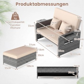 Costway Obývací nábytek venkovní ratanový zahradní obývací set s taburetem