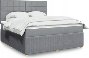 Box Spring Postel S Matrací Textil Světle Šedá Blok se čtverci 180 x 200