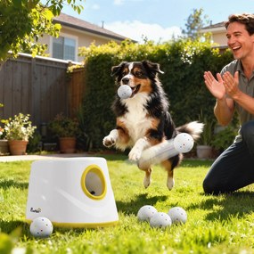 PawHut automatický vrhač míčků pro psy 6–14 m, žlutý