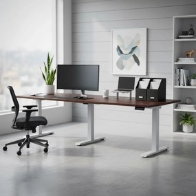 Výškově nastavitelný stůl OfficeTech Long, 260 x 80 cm, šedá podnož, wenge