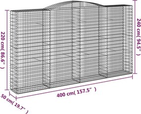 Klenutý gabionový koš 400 x 50 x 220/240 cm pozinkované železo 153541