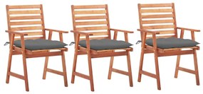 Zahradní jídelní židle s poduškami 3 ks masivní akáciové dřevo,  3064363