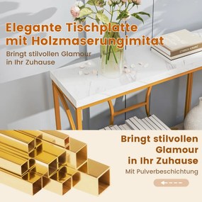 Costway 180 cm konzolový stůl úzký mramorový s geometrickým kovovým rámem, bílý