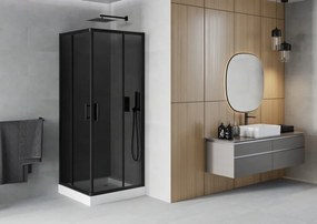 Mexen Rio, čtvercový sprchový kout 80(dveře)x80(dveře)x190 cm, 5mm šedé sklo, černý profil + bílá sprchová vanička RIO, 860-080-080-70-40-4510
