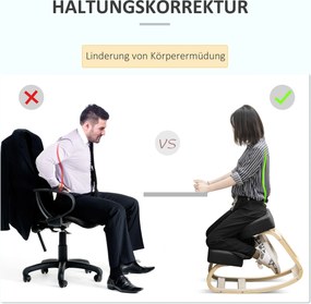 Ergonomická klečící židle Vinsetto s rámem z březového dřeva, molitanovým a polyesterovým polstrováním pro domácnost a kancelář, černá