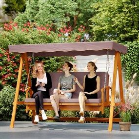 Hollywoodschaukel mit Sonnendach, Echtholz-Gartenschaukel, Schaukelbank mit Liege-Funktion, für 3 Personen, Braun