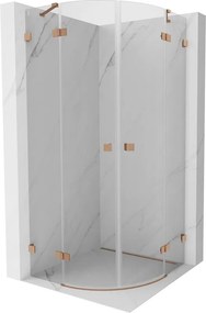 Mexen Lunar, půlkruhový výklopný sprchový kout 70 x 70 cm, 8mm čiré sklo, profil měděná matná, 833-070L-070P-65-00