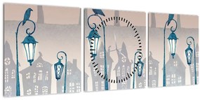 Obraz - Havrani strážící město (s hodinami) (90x30 cm)