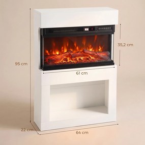 HOMCOM elektrický nástěnný krb s 3D efektem plamene a římsou, 64 cm, bílý