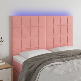 Čelo postele s LED růžové 144x5x118/128 cm samet 3122477