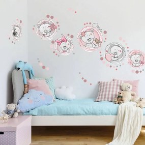 INSPIO Samolepky na zeď - Růžoví plyšoví medvídci se jménem