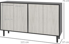 HOMCOM Kuchyňská Skříňka s Úložným Prostorem - 2 Skříňky s Nastavitelnými Policemi, 121 x 37 x 75 cm, Černá a Šedá