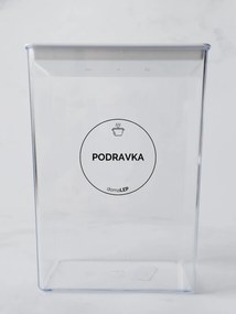 PODRAVKA – průhledná samolepka na dózu, tučné písmo, 5 cm | DomaLEP