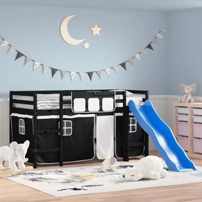 Dětská patrová postel se závěsy bílá a černá 80x200 cm borovice