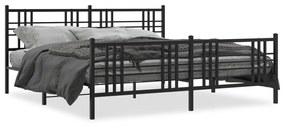 Kovový rám postele s hlavovým a nožním čelem černý 180 x 200 cm