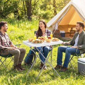Outsunny přenosný skládací kempingový stůl s 5stupňovým nastavením výšky, HDPE deska stolu a kovový rám 75x50x73,5 cm bílá