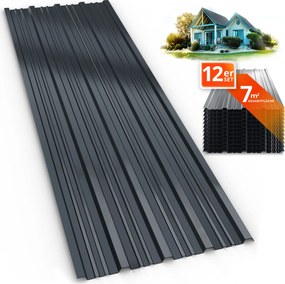 Trapézový plech sada 12 ks antracitová 129x46cm 7m² pozinkované odolné vůči počasí stabilní
