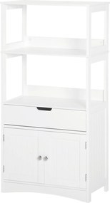 Kleankin Koupelnová skříňka se 3 policemi, šuplíkem a 2 dveřmi – Moderní skříňka na podlaze pro kuchyň, ložnici a obývací pokoj 60x33x122,5 cm Bílá |