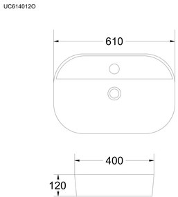 Mereo keramické umyvadlo na desku 61 x 40 x 12 cm s otvorem pro baterii bez přepadu bílá UC614012O