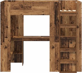Rám patrové postele se stolem s policí Staré dřevo 90 x 190 cm 3410441