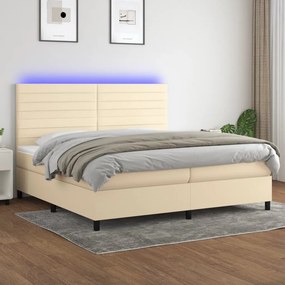 Box spring postel s matrací a LED krémová 200x200 cm textil 3134986