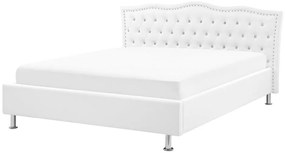Bílá kožená postel Chesterfield 140x200 cm METZ Beliani