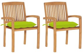 Zahradní židle 2 ks jasně zelené podušky masivní teak,  3063278