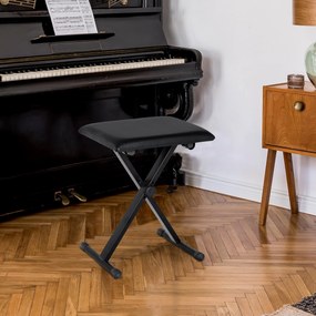 HOMCOM Klavírní stolička, výškově nastavitelná, skládací, kov, koženka, pěna, černá, 39 x 29 x 37-47 cm