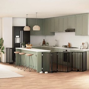 Zábrana pro psy s dvířky skládací 9 panelů černá 450 cm topol 3155544