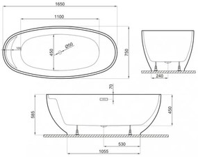 Polimat Kivi volně stojící akrylátová vana 165x75, růžová