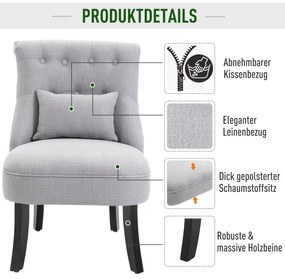 HOMCOM polohovací křeslo TV křeslo s opěrným polštářem, zvýšené nohy, lněná šedá 52.5x69x77cm pro pohodlnou relaxaci | Aosom.de