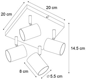 Moderní stropní svítidlo bílé 4-světelné nastavitelné čtvercové - Jeana