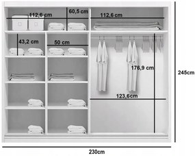 Šatní skříň se zrcadlem 230/245 ANASTACIO - dub sonoma / bílá
