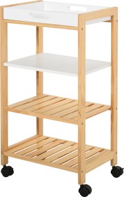 HOMCOM Kuchyňský vozík Služební vozík 4 úrovně s vyjímatelným tácem Univerzální kolečka 40x30x76 cm Bílý dřevěný | Aosom