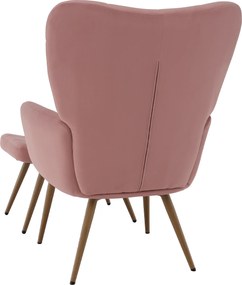 Křeslo s podnoží, růžová Velvet látka/dub, HABEN