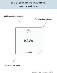 KÁVA – průhledná samolepka na dózu, tučné písmo, 5 × 5 cm | DomaLEP