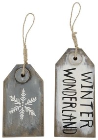 Bílá a šedá antik vánoční ozdoba cedulka Winter - 9*1,5*20 / 9*1,5*16 cm