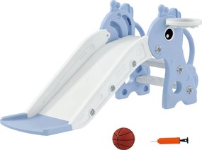 Dětská skluzavka AIYAPLAY s basketballovým košem pro batolata, plastová skluzavka do interiéru i exteriéru pro děti od 1 do 3 let, modrá | Aosom