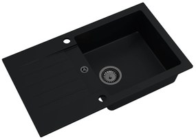 Sink Quality Natalie, kuchyňský granitový dřez 770x450x170 mm + černý sifon, černá, SKQ-NAT.C.1KDO.XB
