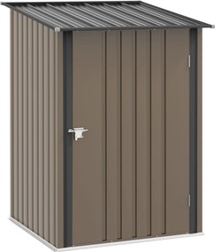 Outsunny Kovový Kůlna na Nářadí 1,6m³ 100x103x160cm Zahradní Kůlna s Šikmou Střechou a Zámkem Voděodolný Úložný Kabinet pro Zahradu, Hnědá | Aosom